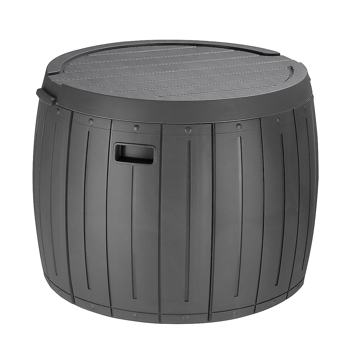 Pinikuyiro 36 Gallon Round Deck Box, Outdoor Storage Box for Patio Furniture,Patio Table for Cushion, Pool Accessories, Outdoor Toys, Easy Assembly & Lightweight, Grey