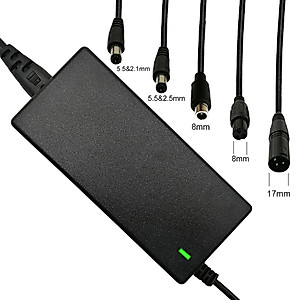 42V 2A Charger 5 Plugs for 36V Lithium Battery Charger, Pack DC 5.5 * 2.1 /DC 5.5 * 2.5mm/ 8mm 3 Prong/ 8mm RCA/ 3-Pin Male XLR Connector