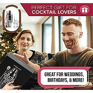 24oz Cocktail Shaker Set Bartender Kit with 2 Stemless Martini Glasses - The Perfect Mixology Home Bar Set Gift - Large Drink Mixer and Bar Accessories: Jigger, Bar Spoon and Martini Glasses - Cresimo