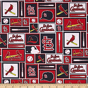 MLB Cotton Broadcloth St. Louis Cardinals Black/Red, Fabric by the Yard