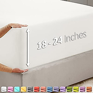 Nestl White California King Fitted Sheet, Extra Deep Pocket Cal King Fitted Sheet Only, 1800 Microfiber Fitted Bed Sheet, Ultra Soft Fitted Sheet California King Fits up to 24 Inch Mattress