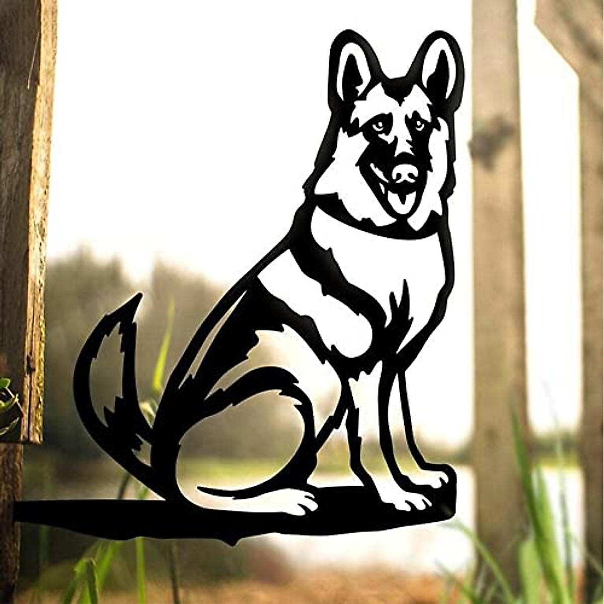 YO-yiHHG Adorable Dog Stake Decoration Yard Garden Outdoor Metal Art Dog Silhouette Decoration Steel Dogs Statue Adorable Ornament Gift (German Shepherd)