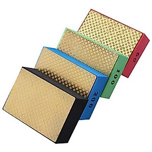 CALIDAKA 4pcs Diamond Hand Polishing Pad, 3.7"x 2.3" Sanding Blocks Polishing Block Kit for Ceramic Tile Stone Glass 60#,100#,200#,400#(Gold Side)
