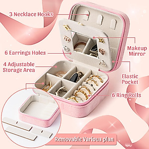 CY2SIDE Letter Velvet Travel Jewelry Case for Women - Pink Organizer for Ring, Earring, Necklace, Bracelet, Pendant - Vacation Gift for Lovers (Letter C)