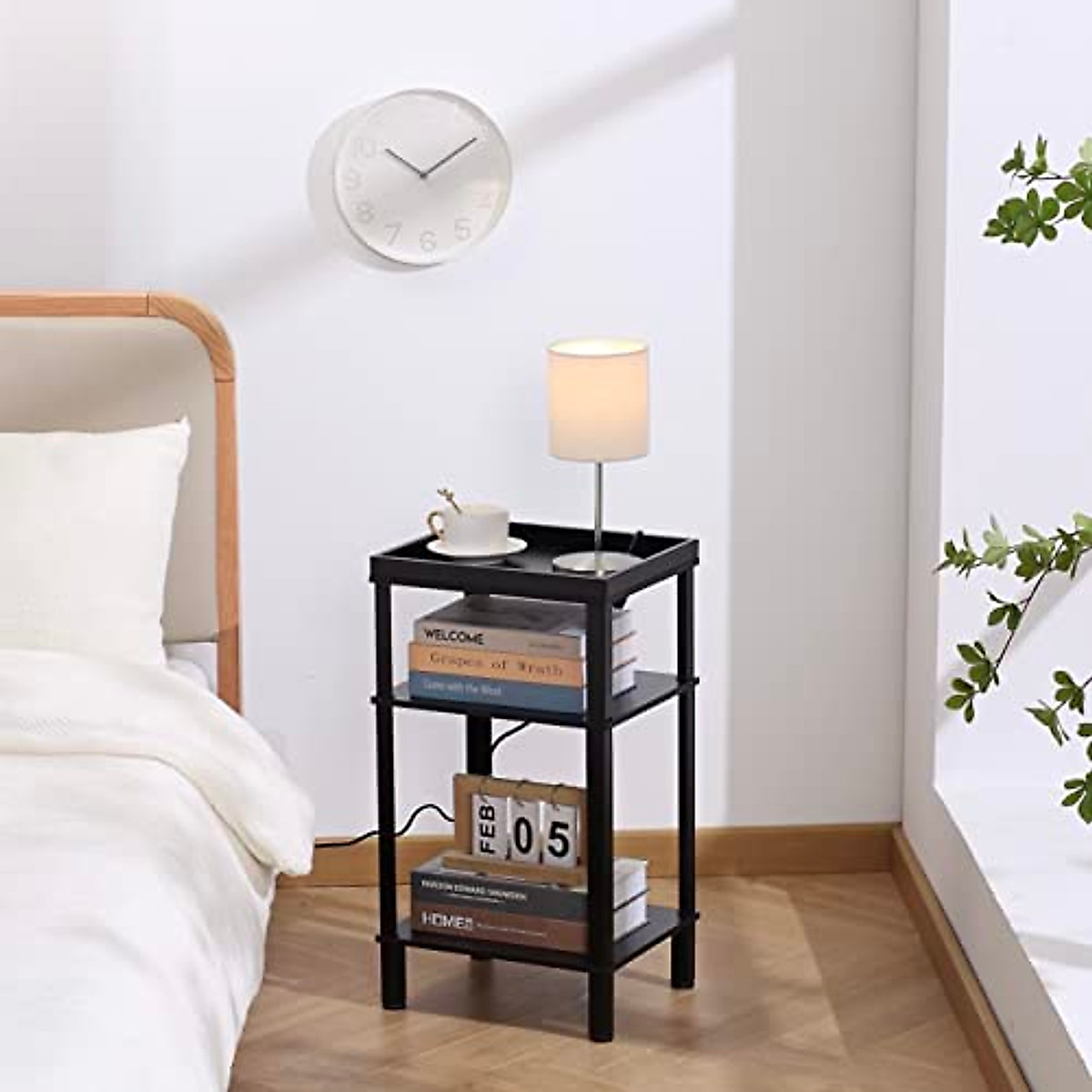ZEXVIDA Side Table for Small Spaces,3 Tier End Table with Storage Shelf, Small Narrow Thin End Table Bedside Table,Nightstand for Hallway,Living Room, Bedroom, Office,Black
