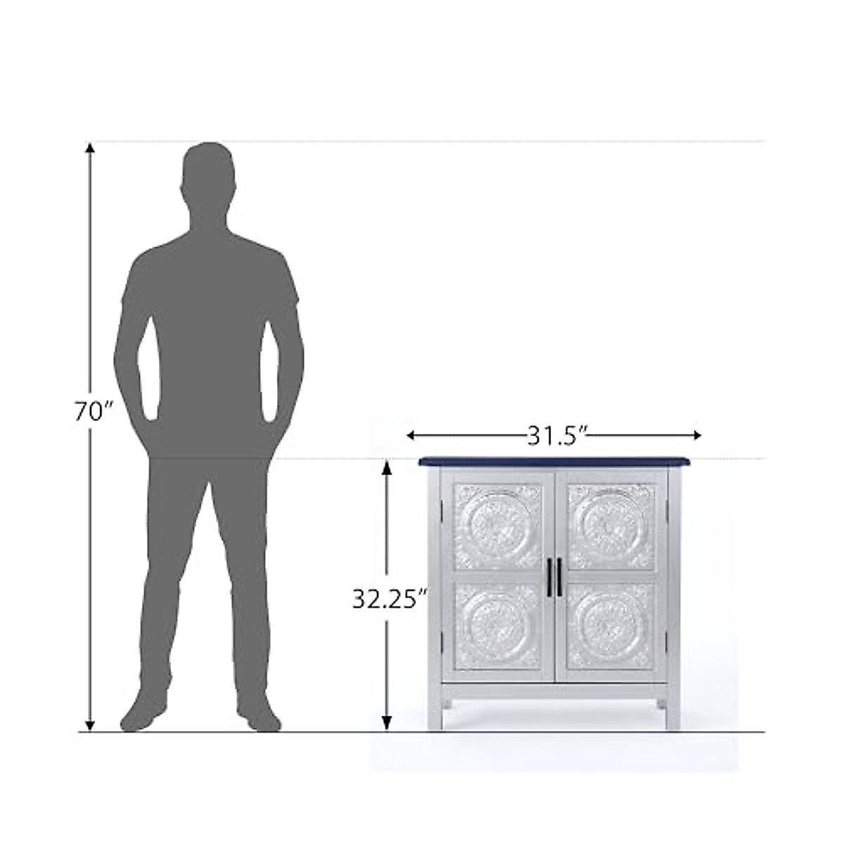 Christopher Knight Home Alana Firwood Cabinet with Faux Wood Overlay, Silver / Navy Blue