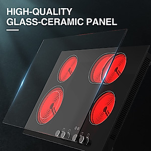 QTYANCY Electric Cooktop, 30 Inch Built-in Electric Smoothtop with 4 Elements, Touch & Knob Control, 9 Heating Levels, Child Lock, Timer, Hot Surface Indicator, 6800W Electric Stove Top Hot Plate