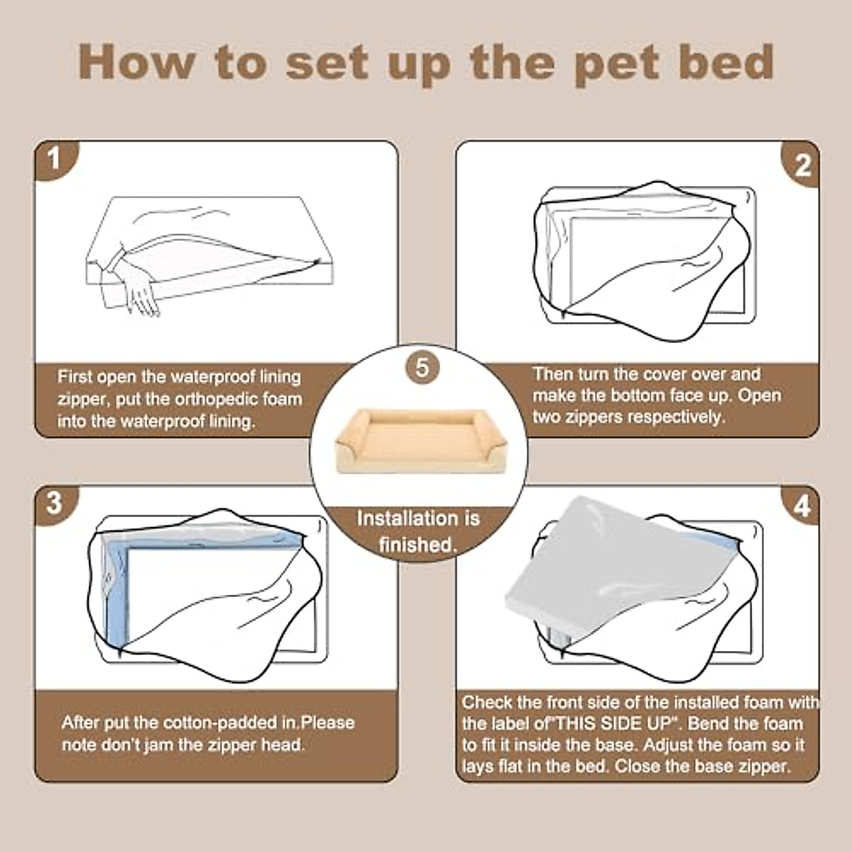 JOYELF Orthopedic Dog Bed for Medium Dogs, Foam Sofa Couch Bed, Bolster Waterproof Pet Bed with Removable Washable Cover and Nonskid Bottom, Durable Dog Bed Couch for Medium Dogs -Khaki