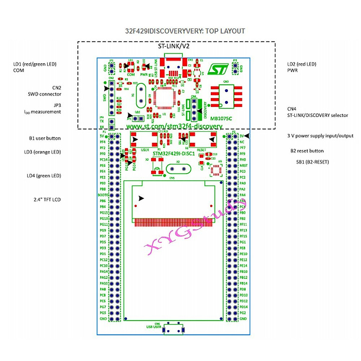 32F429IDISCOVERY STM32F429I-DISC1 STM32F4 Discovery Kit STM32F429 STM32F429ZIT6 MCU Discovery Development Board Embedded ST-Link/V2 debugger @XYGStudy