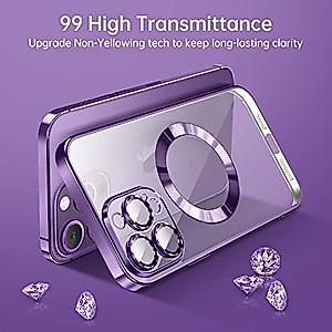 Spevert Magnetic Clear Case for iPhone 14 Pro Max with Camera Lens Protector Full Protection Case Compatible with MagSafe Elegant Anti-Scratch Case Cover 6.7 Inch (Purple)