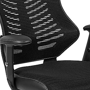 Flash Furniture Kale Designer Black Mesh Sled Base Side Reception Chair with Adjustable Arms