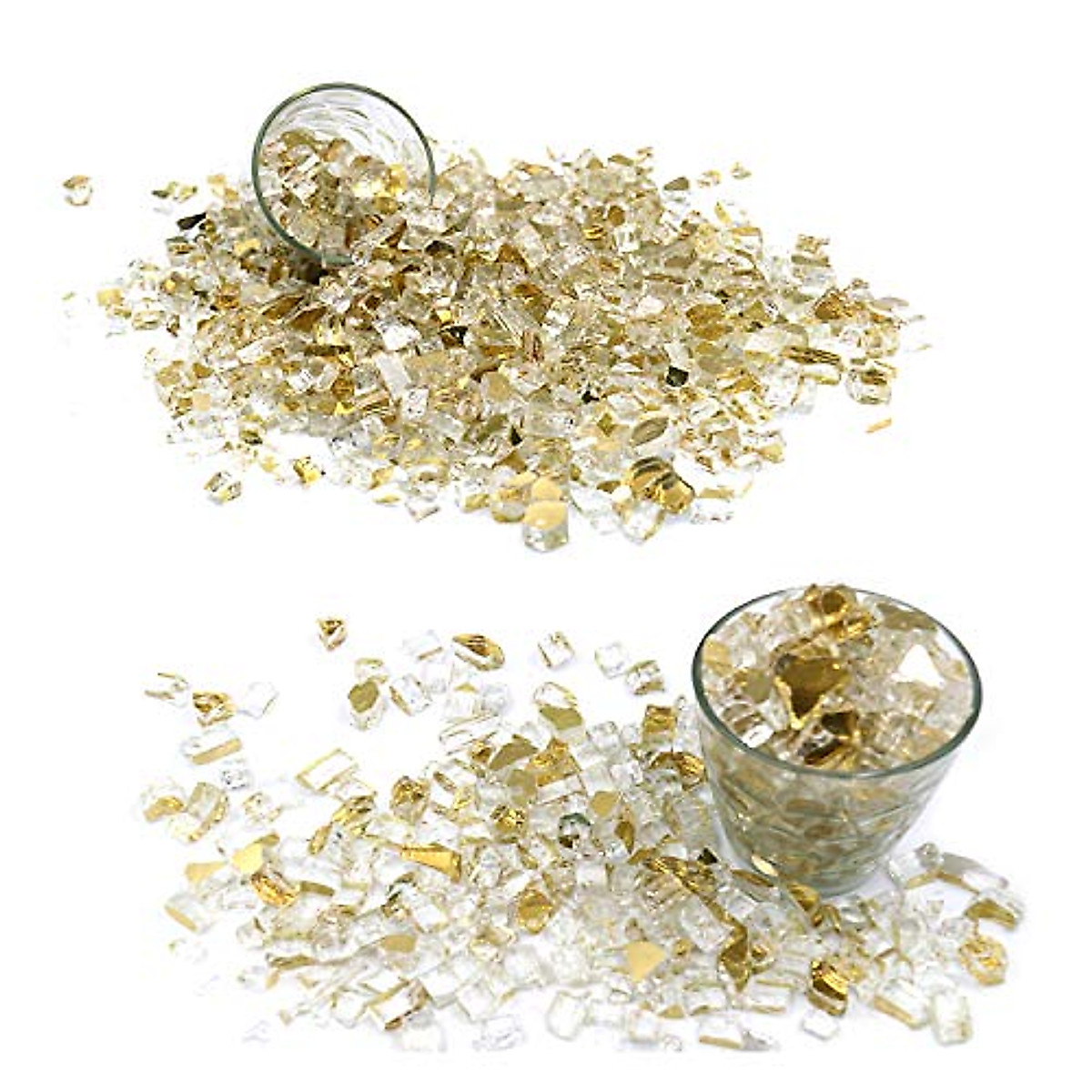 Golden Crystal Fire Glass, 10 Pounds of ½ in. Premium Tempered Fire Pit Glass, Reflective Fireglass for Fire Pit, Fire Table, Fireplace Natural Gas and Propane, Fire Glass Pellets Rocks High Luster