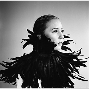 L'VOW Black Feather Shrug Cape Raven Crow Shawl Collar Maleficent Halloween Black Swan Costumes for Women(Black003)