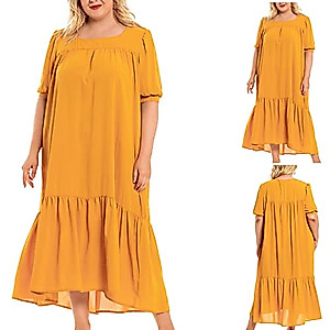 Casual Summer Dresses for Women, Vestidos para Mujer Casuales Y Elegantes Maxi Dresses Women 2023 Beach Dresses Casual Wrap Sundresses Dresses Maxi V Neck Ruffle Long Sleeve (3XL, Yellow)