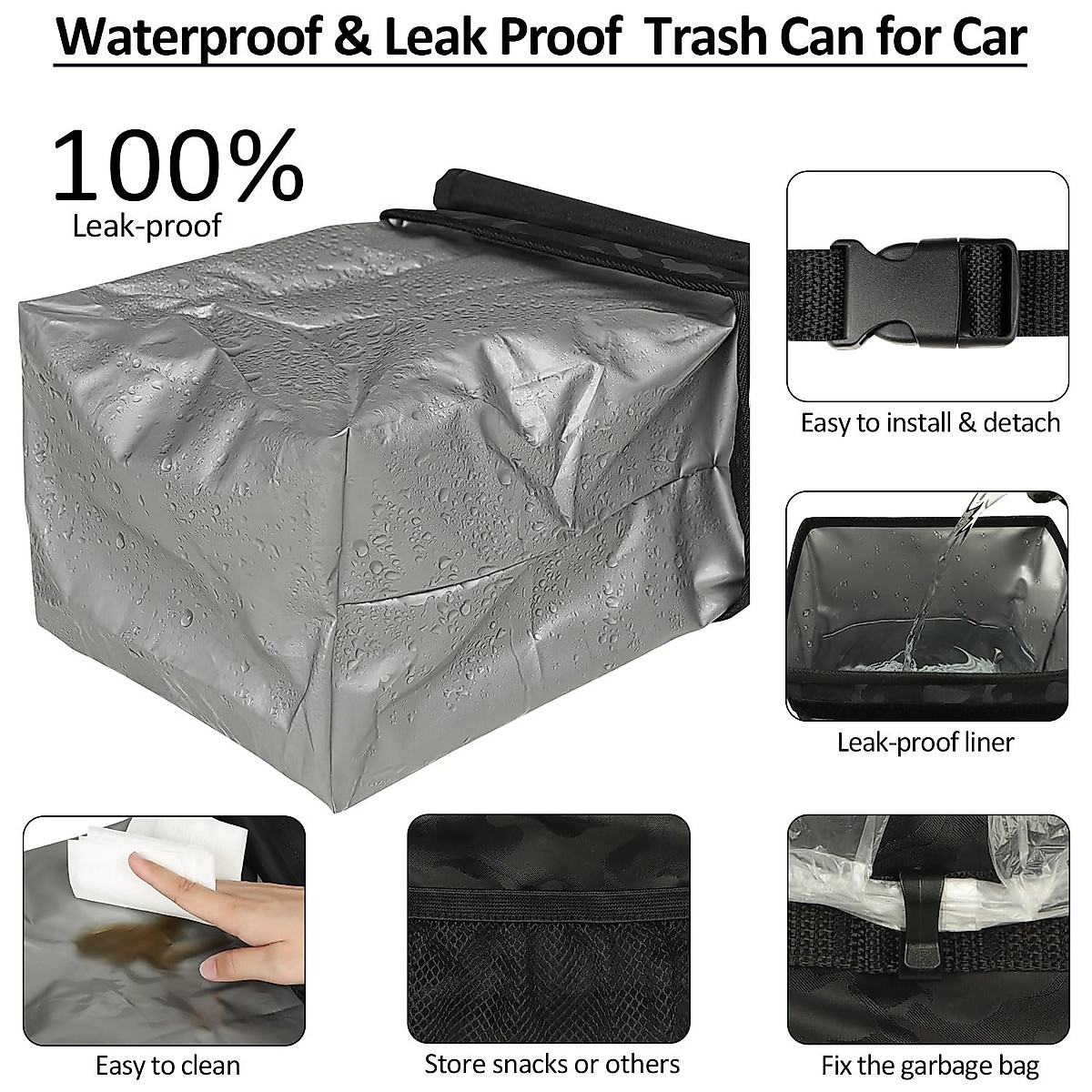ELONGRIVER Car Trash Can for Car with Lid, Car Organizer Can Trash Bag Hanging Leak Proof Vehicle Trash Can Camo Black