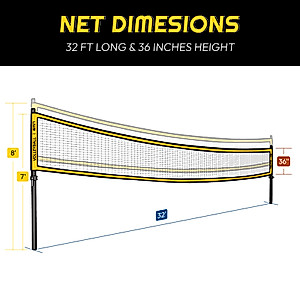A11N Heavy-Duty 32ft Outdoor Volleyball Net with Anti-Sag System - Portable Set Includes Volleyball, Net, Air Pump, Boundary Markers and Bag - Perfect for Backyard, Beach, and Park