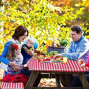 TURSTIN 3 Pieces 72 Inch Vinyl Picnic Table and Bench Fitted Tablecloth Cover Elastic Plastic Tablecloth Waterproof Checkered Table Cover for Picnic Indoor Outdoor Dining, Red and White
