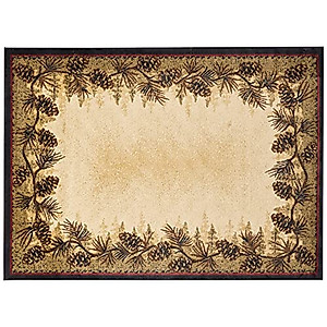 Rustic Lodge Pine Cone Border Brown 5x7 Area Rug, 5'3x7'3