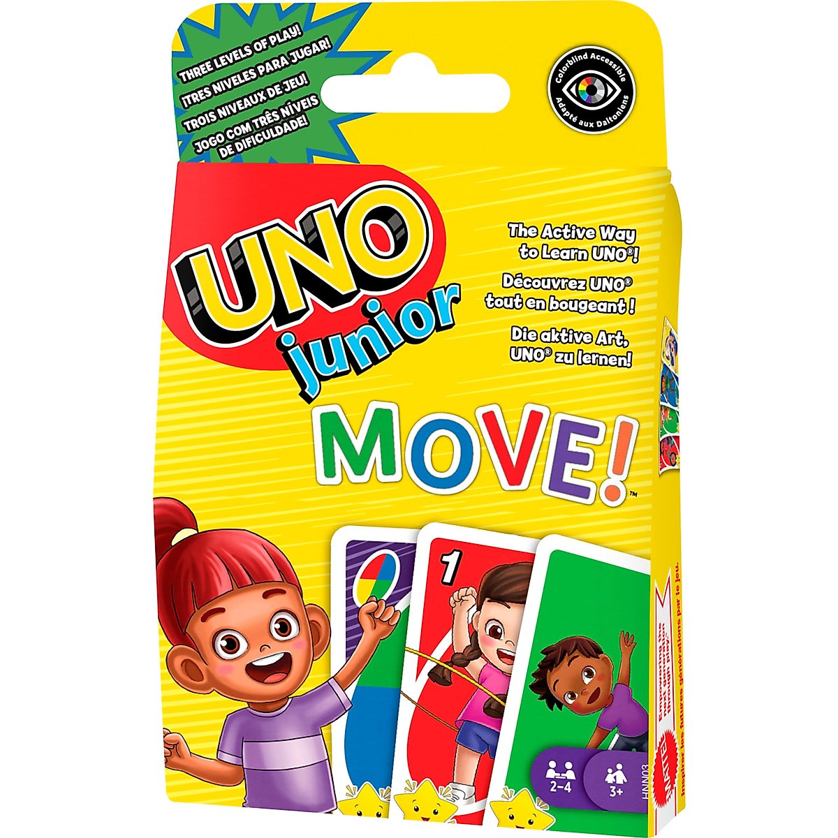 Mattel Games ​UNO Junior Move! Card Game for Kids with Active Play, Simple Rules, 3 Levels of Play and Matching