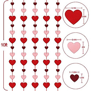 8 Packs Valentines Day Felt Heart Hanging String Garlands - NO DIY - Valentines Decorations - Valentine's Day Party Decorations Supplies - Valentines Burgundy Pink Red Heart Garland Decorations