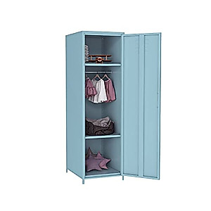 Sweiko Metal Locker Cabinet Storage Cabinet Locker for Bedroom School Classroom Single Door Steel Locker for Toys and Clothes with Hanging Rod and Shelves Blue