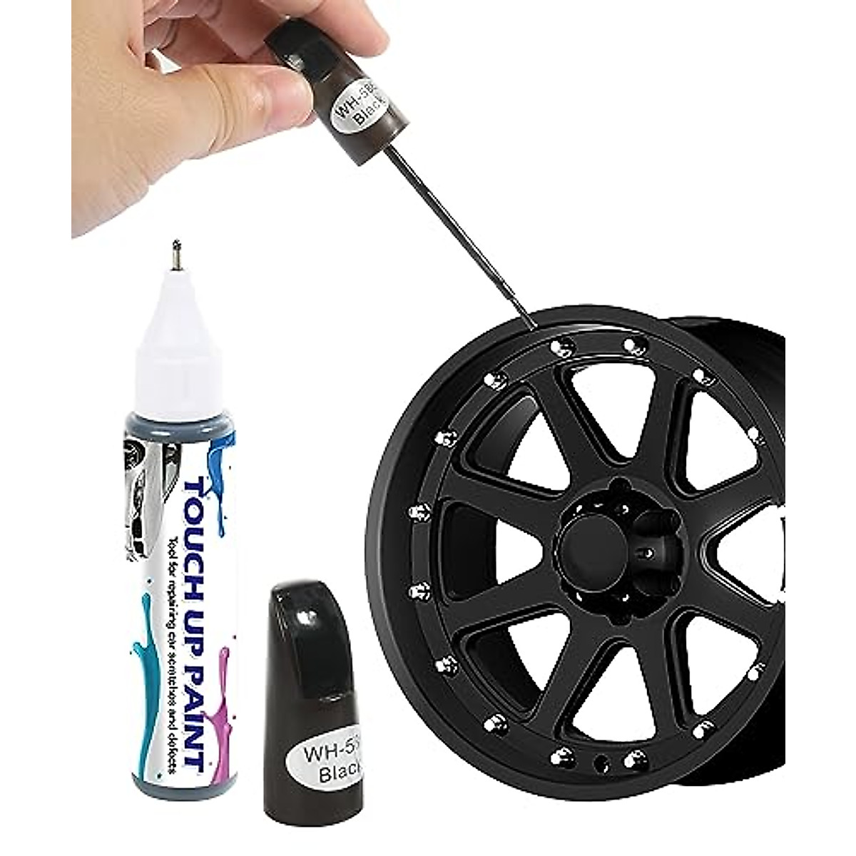ESEWALAS Two-In-One Car Rim Paint Pen,Car Wheel Scratch Remover Anti-rust Wheel Hub Paint Scratch Repair,Car Wheel Scratch Fix Rim Touch Up Paint,Car Rim Paint Fill Pen for Car Wheel Repair (Black)