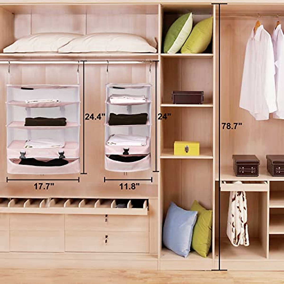 TABITORA Travel Luggage Organizer and Packing Cube Space Saver with Built in Hanging Shelves and Laundry Storage Compartment (Pink XL)