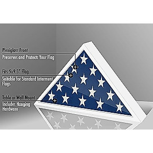 Americanflat Large Flag Display Case for Burial Flag - Fits Folded 5 x 9.5' Flag - Military Flag Case - Silhouette Collection - Flag Box Display Case for Wall or Tabletop - White