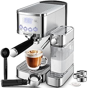Geek Chef Espresso and Cappuccino Machine with Automatic Milk Frother, Stainless Steel Espresso Coffee Machine with Removable Water Tank, Prefect Gift for Dad Mom