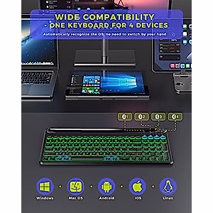seenda Backlit Multi-Device Bluetooth Keyboard for Tablet Phone Computer - Wireless Illuminated Rechargeable Keyboard with Number Pad Connect Up to 4 Devices Compatible Mac Android iOS Windows