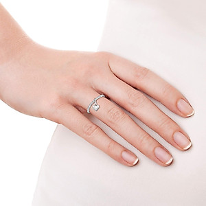 AeraVida Lovely Heart Dangle Eternal Love Beaded Sterling Silver Ring | Statement Fashion, Promise Ring, Couple Unisex Ring | Simple Jewelry Gift All Occasions | Size 11