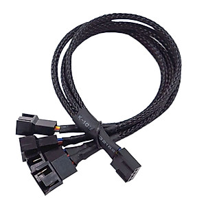 YiKaiEn 4-Pin PWM Fan Splitter Cable, Nylon Braided Adapter Computer PC Fan Power Extension Cable Converter for Computer Case 4-Pin/3-Pin Cooling Fan Cable 10.6" 27cm (1 to 4)