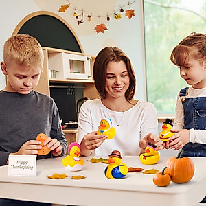 FUN LITTLE TOYS 12 PCS Thanksgiving Rubber Ducks in Bulk for Kids, Assorted Turkey & Pilgrim Toy Duckies for Bath Toys, Party Favors, Themed Bathtub Toys