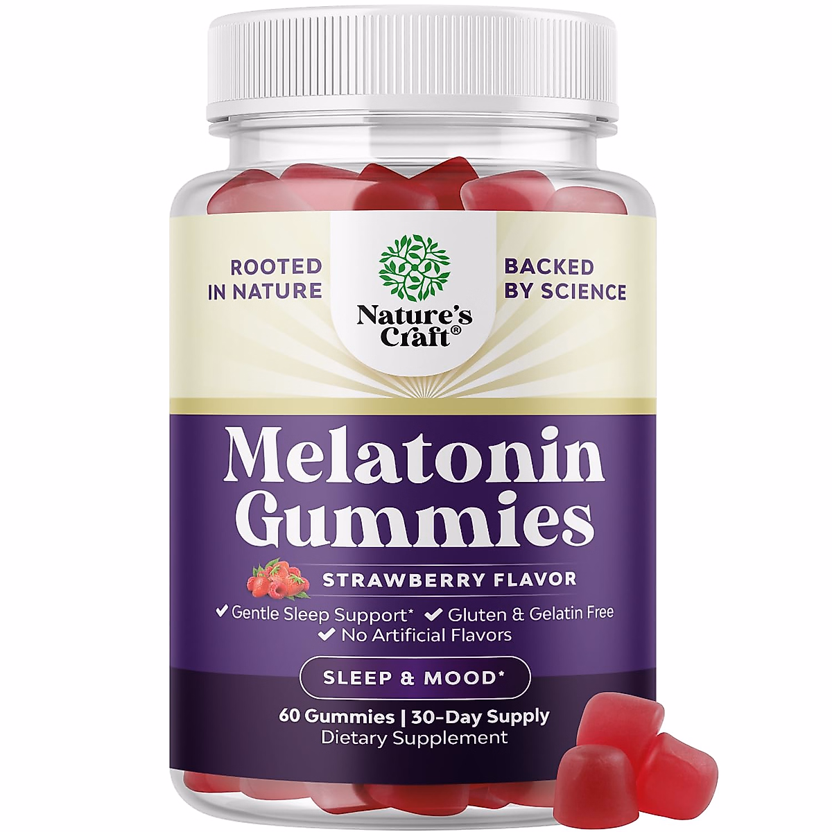 Melatonin 5mg Natural - Gelatin Free and Halal Melatonin Gummies 5mg Sleep Supplement for Adults - Strawberry Sleep Gummies for Adults Fall Asleep Faster with Natural Flavors and Colors 60ct
