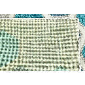 Unique Loom Metro Collection Abstract Multicolored Geometric Hexagon Area Rug, 4 ft x 6 ft, Ivory/Blue