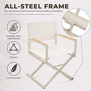 Grand patio 2-Pack Folding Sling Chairs, Outdoor Chair Set of 2, Woodgrain Armrests Patio Chairs, Outdoor, Apricot