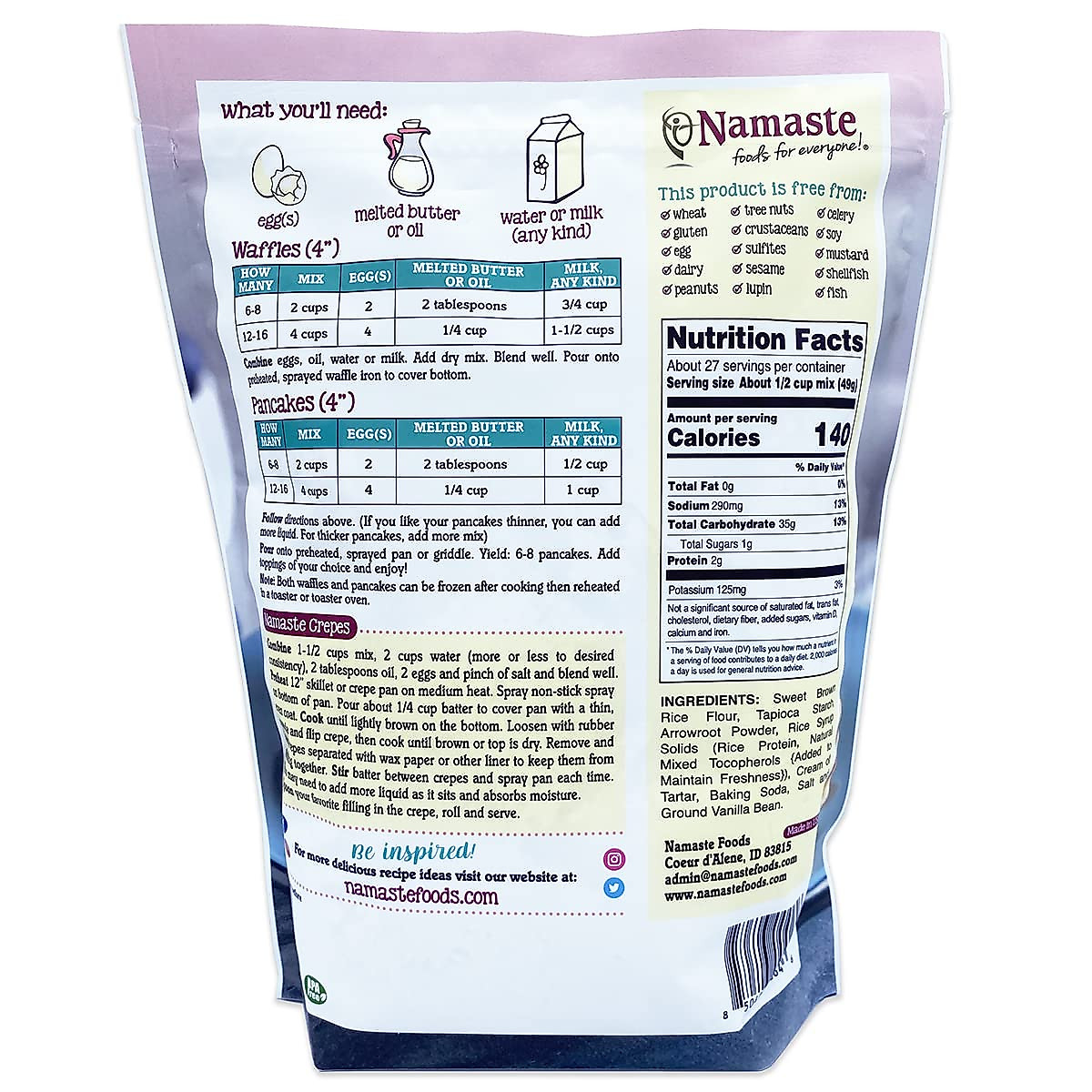 Namaste Foods Gluten Free Waffle & Pancake Mix, 48 oz