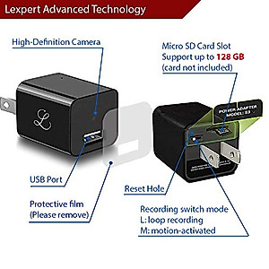 LEXPERT Spy Camera - Hidden Camera Wi-Fi - USB Charger - Hidden Camera Charger - USB ChargerCamera - Surveillance Camera - Hidden Spy Camera - Hidden Nanny Cam - Full HD Wireless Remote View