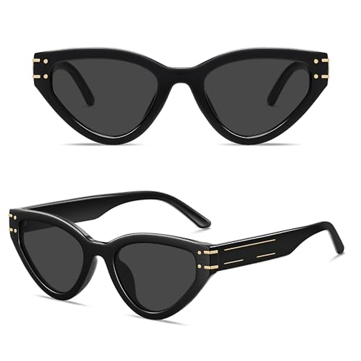 Cat Eye Sunglasses for Women Trendy Classic UV400 Protection Sun Glasses AM110(Black/Grey)