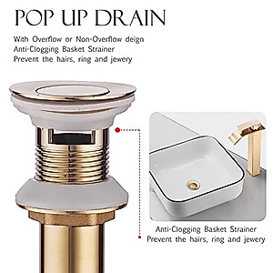 WF WU FANG Gold Bathroom Faucet,Tall Single Handle Bathroom Vanity Sink Faucet with Waterfall Spout and Pop Up Drain,Solid Brass/Brushed Gold