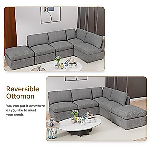 FDW Modular Sectional Sofa Couch,L Shaped Sofa Couch Convertible Sofa 4-Seat Sofa with Ottoman for Living Room Bedroom Office,Gray