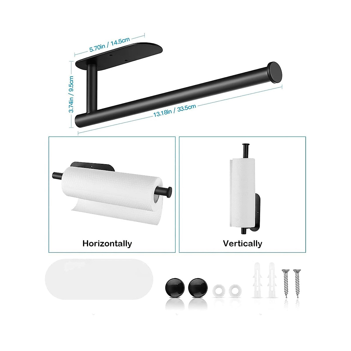 Under Cabinet Paper Towel Holder, Wall Mount for Kitchen: Self Adhesive or Drilling Comes with Screws,SUS304 Stainless Steel.