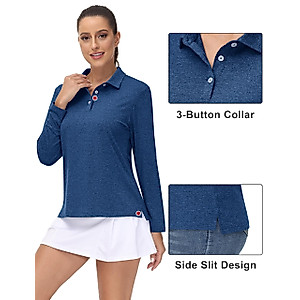 MAGCOMSEN Moisture Wicking Shirt for Women Fishing Tennis T-Shirt Long Sleeve Top Uv Protection Polo Shirt, D Blue, L