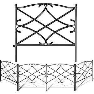 AMAGABELI GARDEN & HOME Decorative Garden Fence for Dogs 24in x 10ft Metal Garden Fencing Edging Animal Barrier Border Edge Rustproof Landscape Wire Folding Patio Fences Flower Bed Black ET048