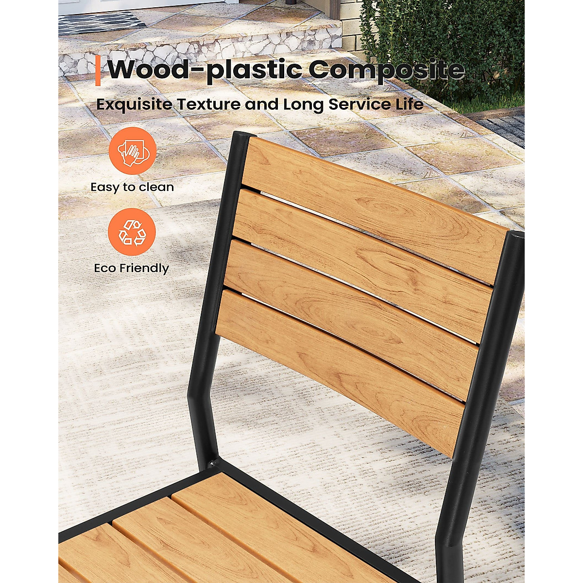 Pellebant Outdoor Stackable Dining Chair, Armless Patio Chair Set of 2, Aluminum Frame with Wood Plastic Composite Seat and Back, All Weather for Patio, Garden, Lawn, Deck, Porch and Yard, Teak Color