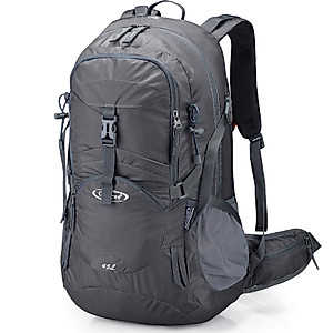 G4Free 45L Hiking Travel Backpack Waterproof with Rain Cover, Outdoor Camping Daypack for Men Women (Dark Grey)
