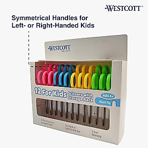 Westcott 13140 Right- and Left-Handed Scissors, Kids' Scissors, Ages 4-8, 5-Inch Blunt Tip, Assorted, 12 Pack