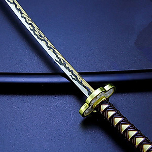 QISUO Demon Slayer Kaigaku Japanese Sword Toys,Katana Model Artificial Mini Metal Model Keychain Gift Toys, Black, 25.5cm