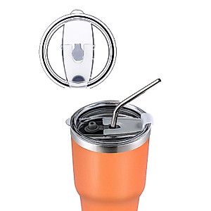 DYNAMIC SE 30oz Tumbler Double Wall Stainless Steel Vacuum Insulated Travel Mug with Splash-Proof Lid Metal Straw and Brush (Orange)