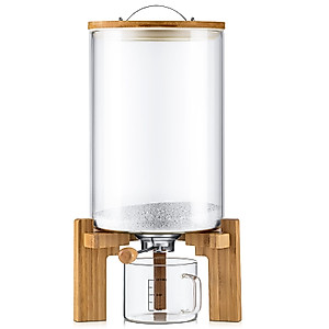 Tioncy 8L Flour and Cereal Glass Container Rice Oatmeal Dispenser Storage Container Cereal Food Storge Container with Airtight Lid Wooden Stand and Measuring Cup for Kitchen Organization Pantry Store